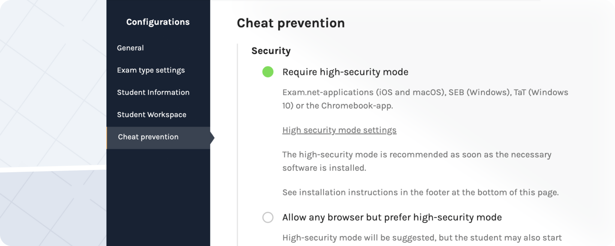Safe Exam Browser (SEB) for cheat prevention Exam.net